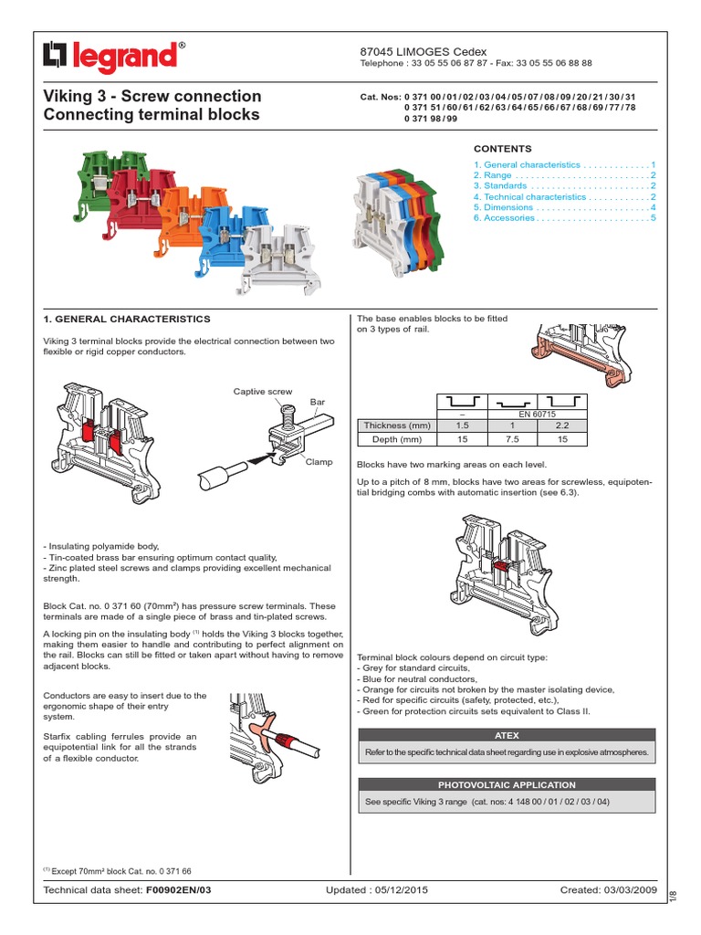 Product Specification Sheet for Viking 3 Screw Connection Terminal ...