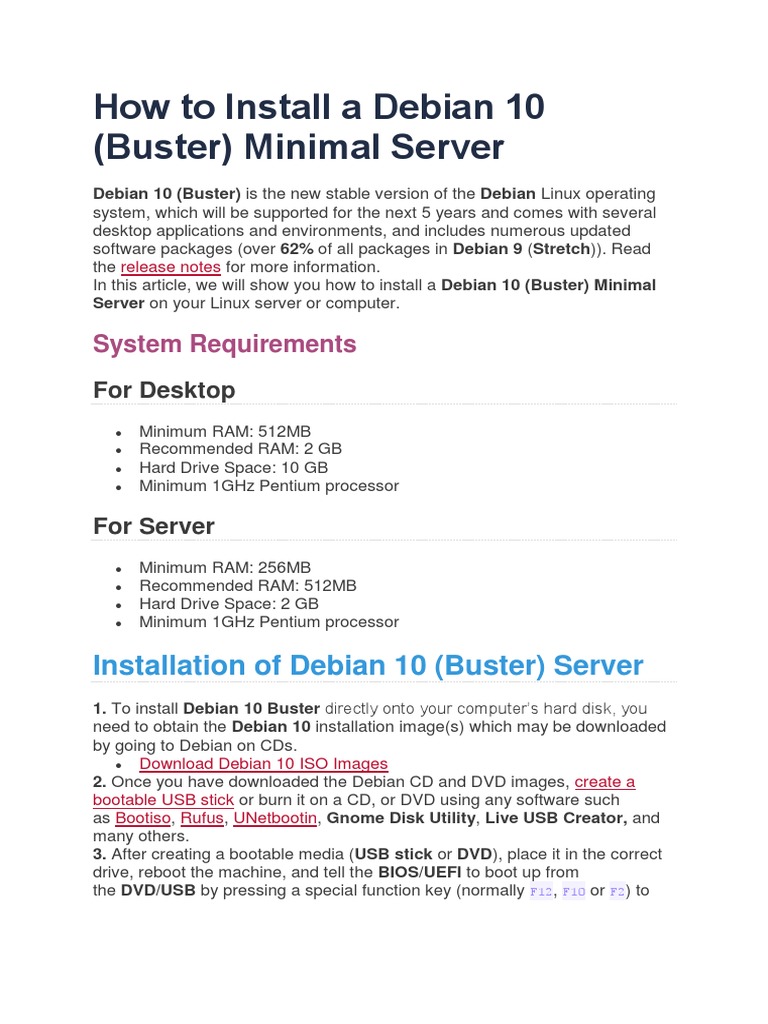 TUTORIAL - INSTALASI - DEBIAN 10 - SERVER - Oracle VMBox | PDF | Booting | Software Development