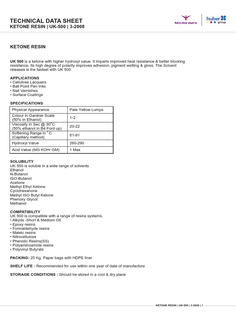 UK-500 Ketone Resin Technical Data Sheet | PDF