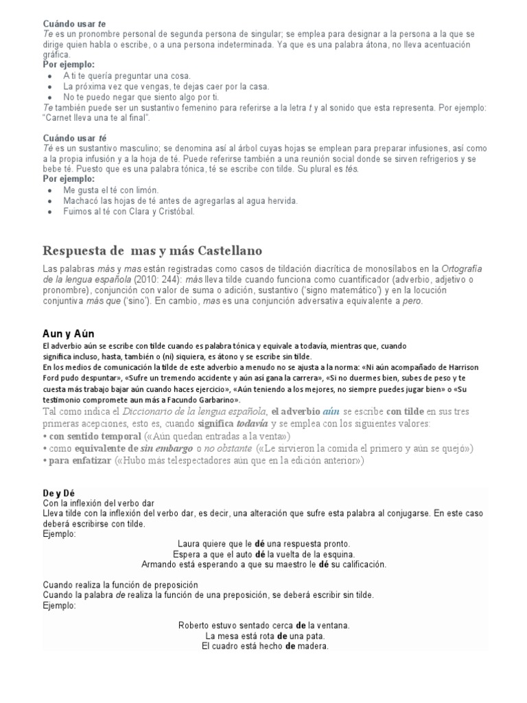 Con y Sin Tilde | PDF | Sustantivo | Té