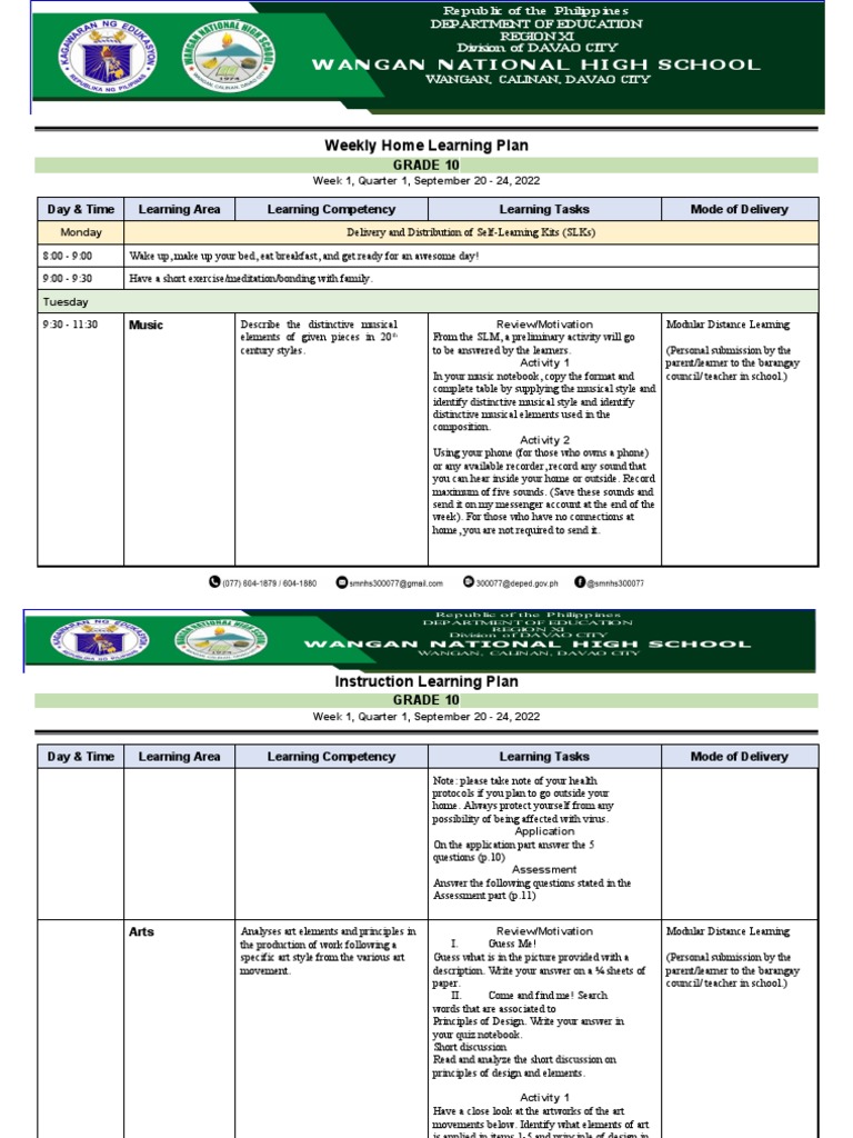 Grade 10 Week 1 Learning Plan | PDF | Sequence | Learning
