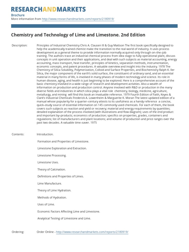 Chemistry and Technology of Lime | PDF | Chemistry | Limestone
