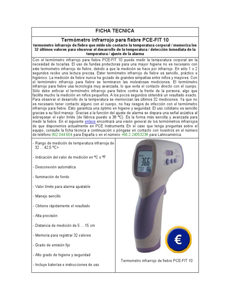 FICHA TECNICA Termómetro | PDF | Infrarrojo | Termómetro