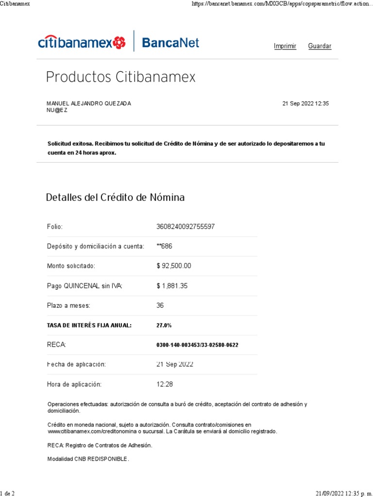 Citibanamex PRÉSTAMO | PDF | Economias | Dinero