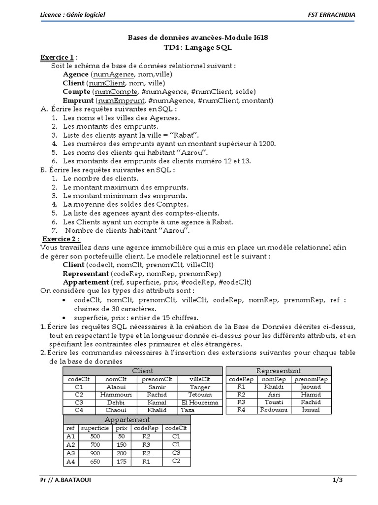 TD Langage SQL | PDF | Bases de données | SQL