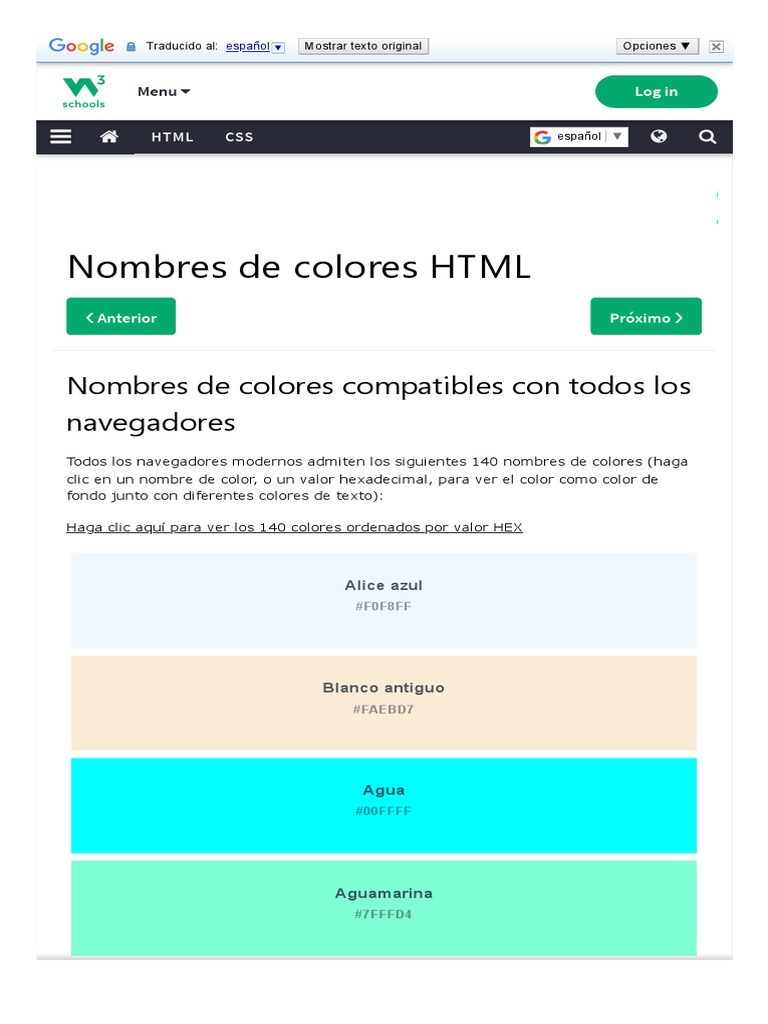 Nombres de colores en HTML y CSS | PDF | Hojas de estilo en cascada ...