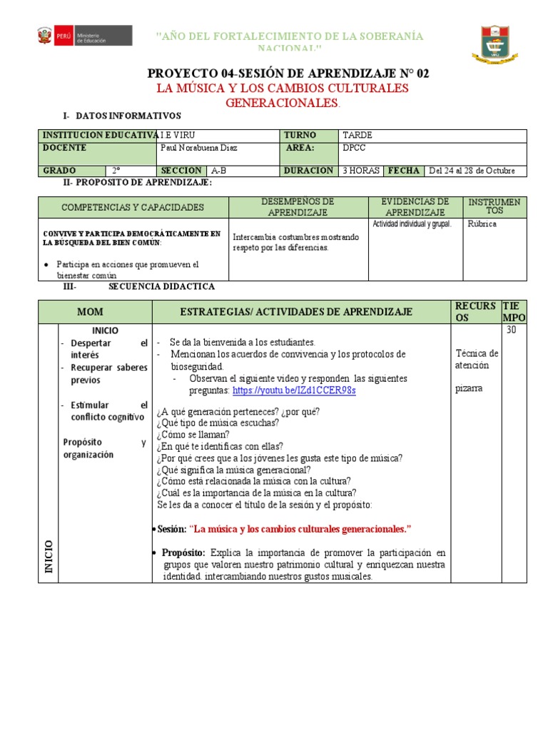 Dpcc-Proyecto 6 - Sesion 02 | PDF | Evaluación | Aprendizaje