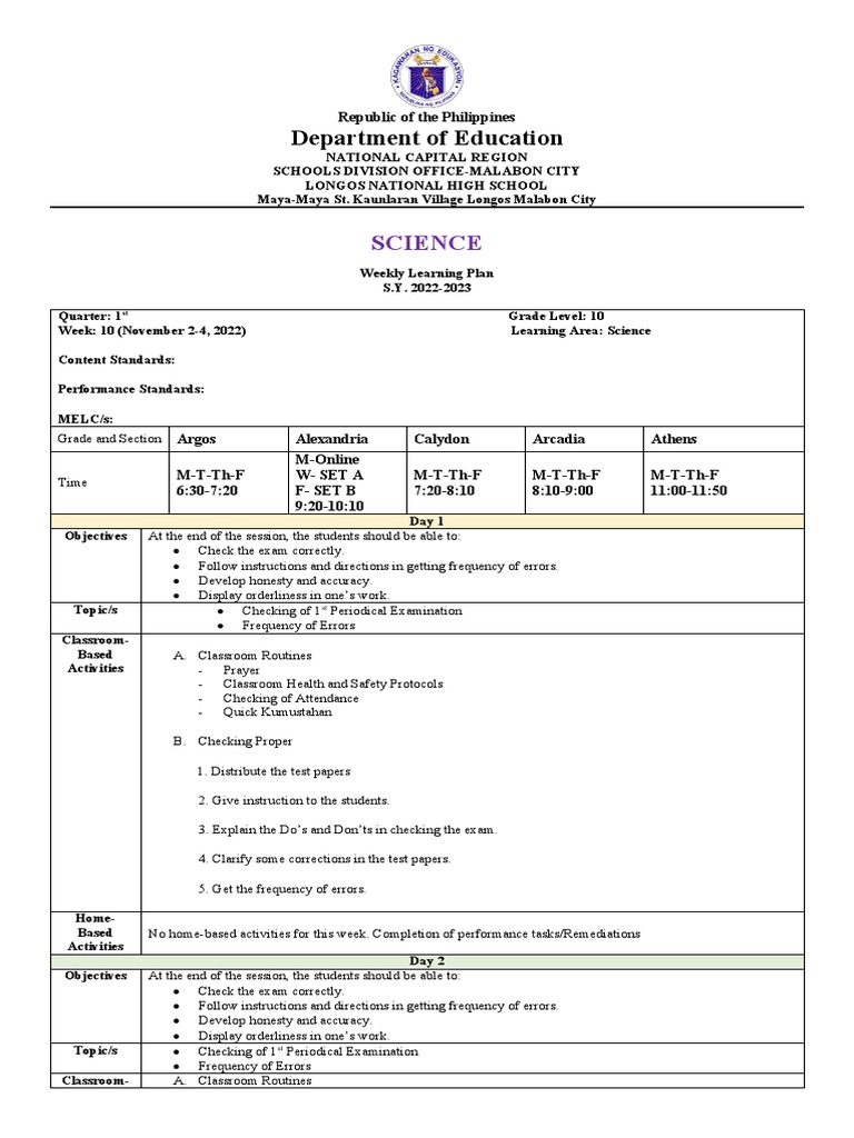 Week 11 - G 10 WLP | PDF | Test (Assessment) | Classroom