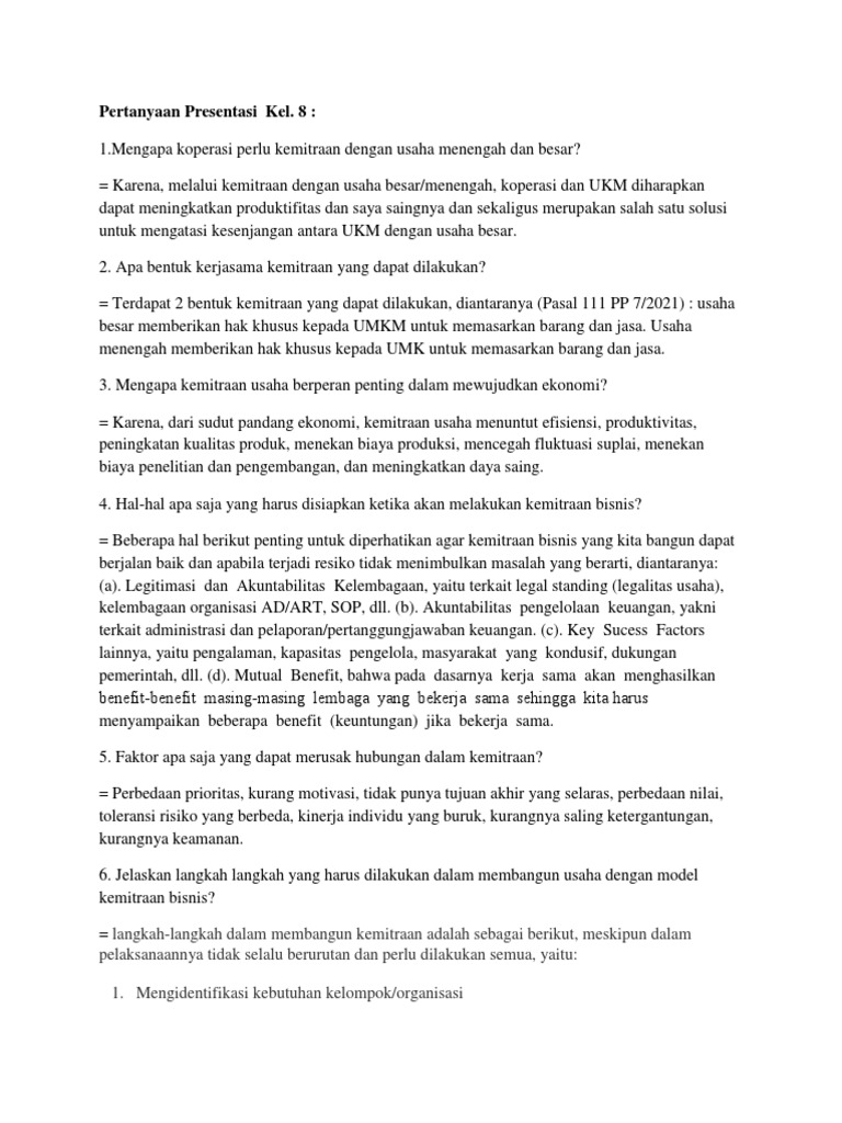 Pertanyaan Presentasi Kel. 8 | PDF | Bisnis
