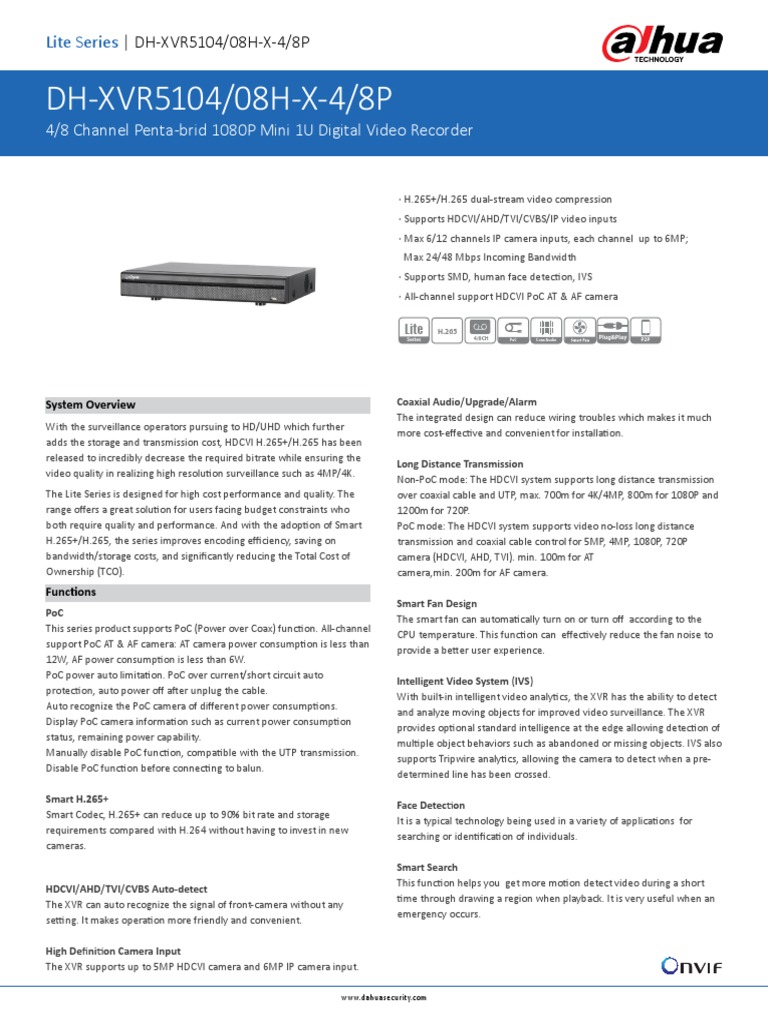 DHXVR5104HX4P Datasheet | PDF | Hdmi | Video