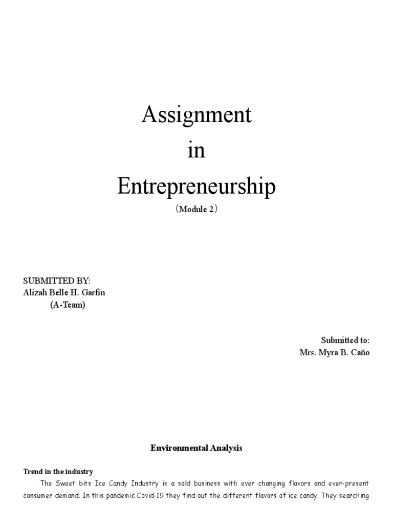Entrepreneurship Assignments | PDF | Customer | Candy