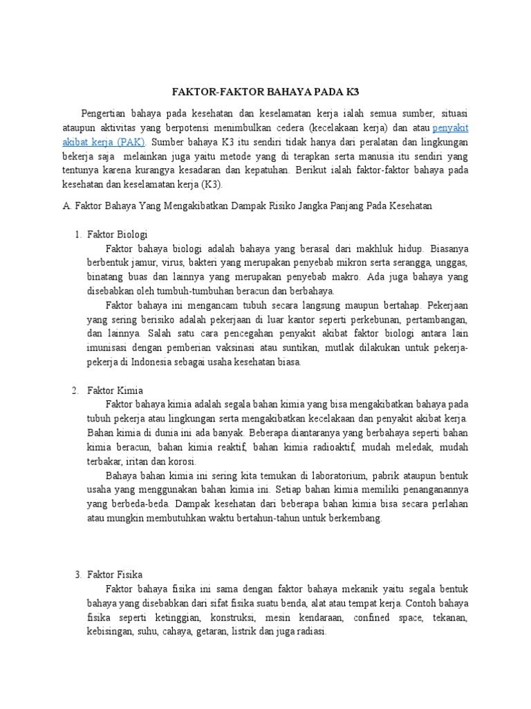 Faktor Bahaya Pada K3 | PDF