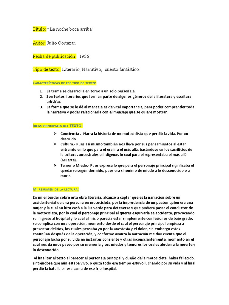 Análisis de "La noche boca arriba" | PDF | Narración