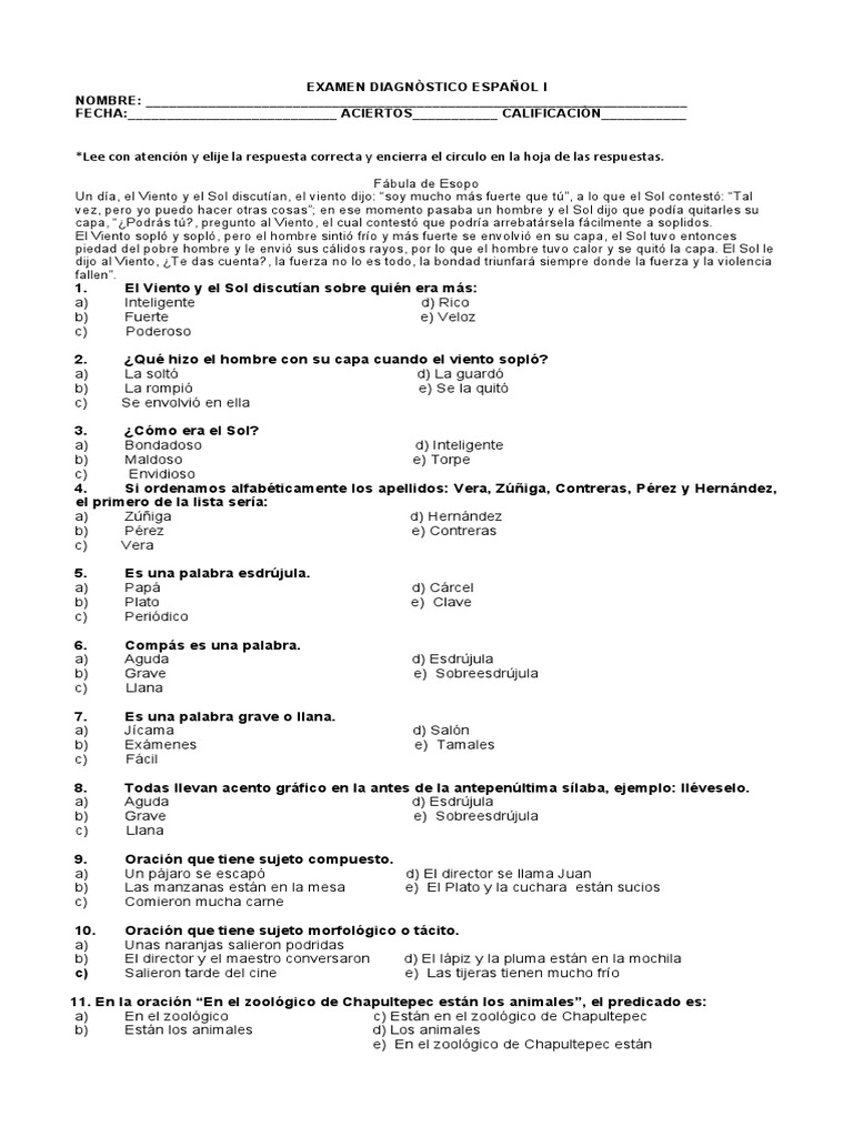 Diagnostico Español 1 | PDF | Lingüística | Gramática