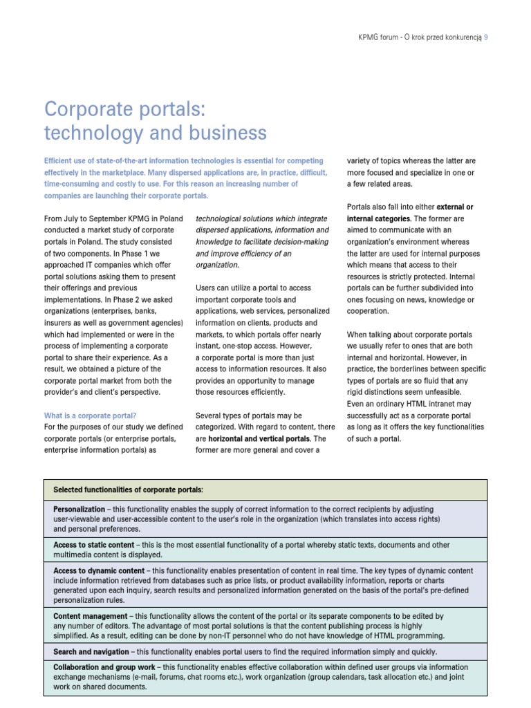 Corporate Portals: Technology and Business | PDF | Business Process ...