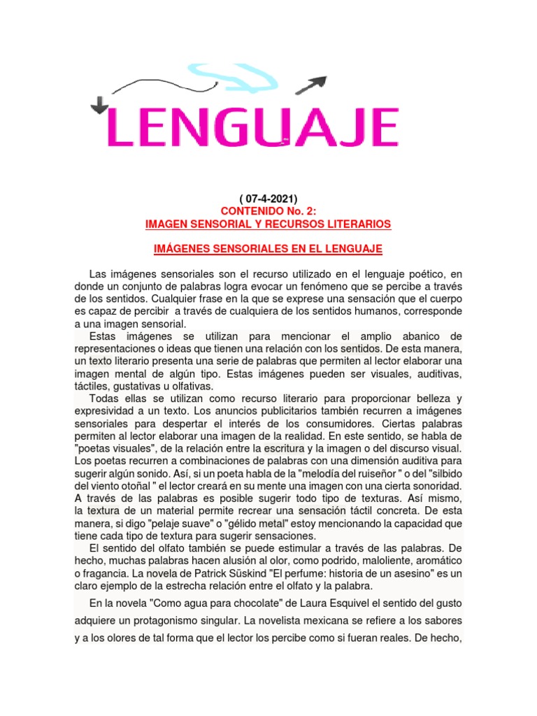 Contenido No. 2: Imagen Sensorial Y Recursos Literarios Imágenes ...