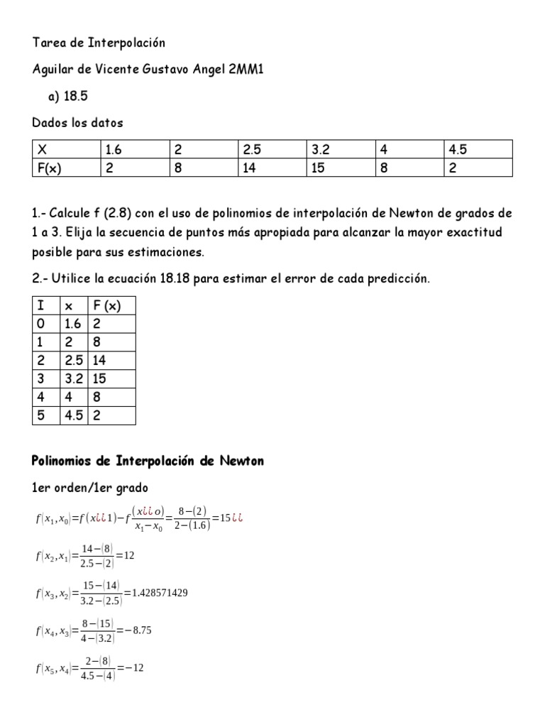 Tarea de Interpolación | PDF | Algoritmos | Relaciones matematicas