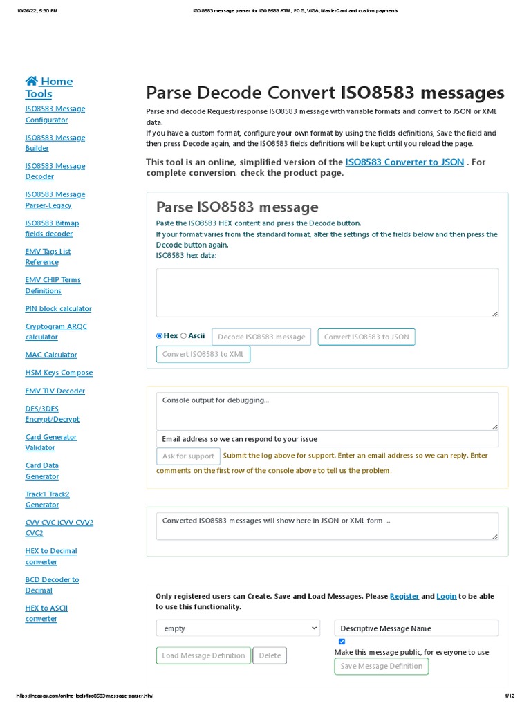 ISO8583 message parser for ISO8583 ATM, POS, VISA, MasterCard and ...