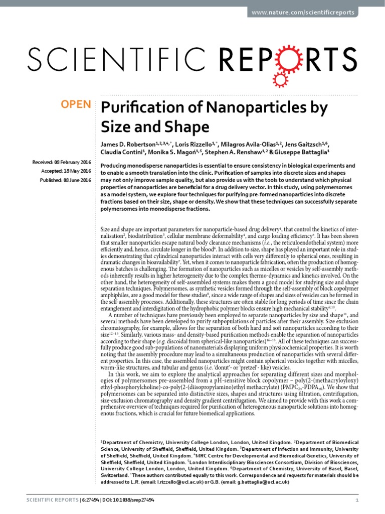 Purification of Nanoparticles by Size and Shape | PDF | Nanoparticle ...