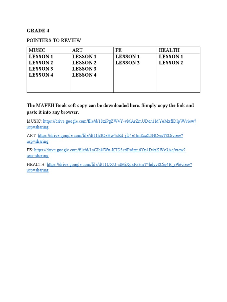 MAPEH 4 Pointers To Review | PDF