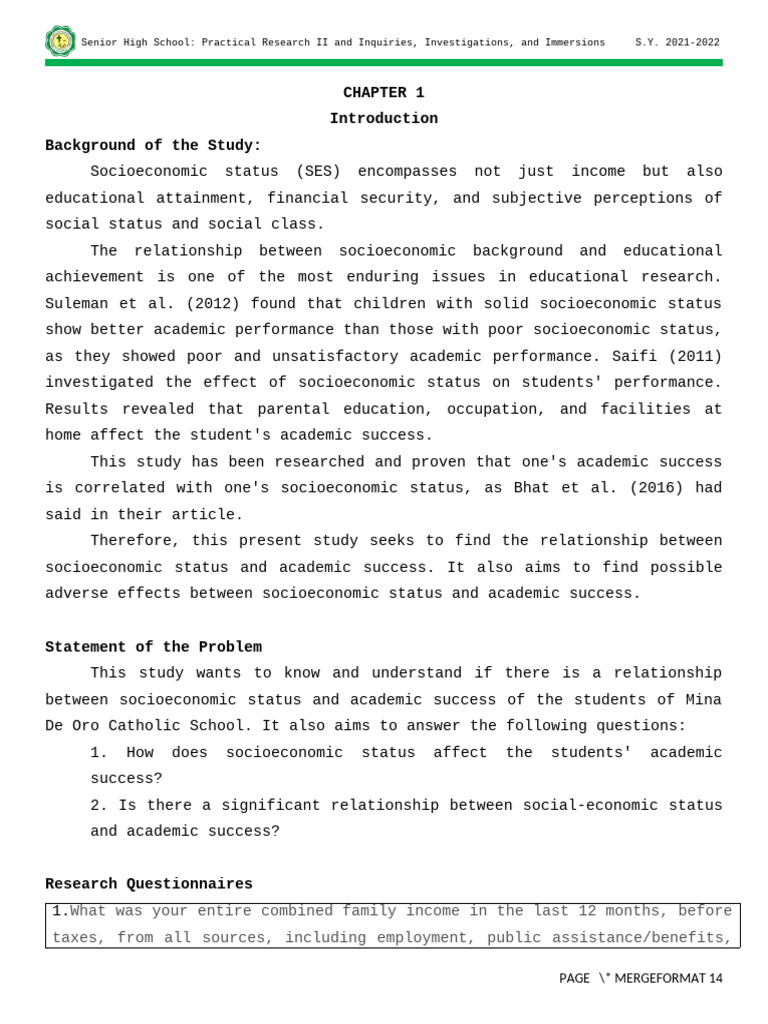 Socioeconomic Status and Academic Success - A Study of Relation ...