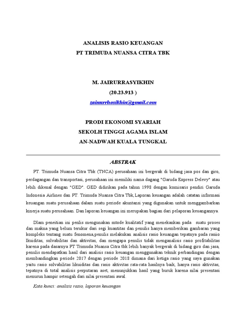 Rumus Rasio Keuangan PT TNCA | PDF