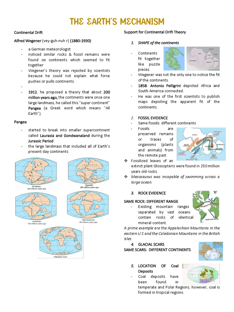 Continental Drift Theory Notes | PDF | Plate Tectonics | Seabed