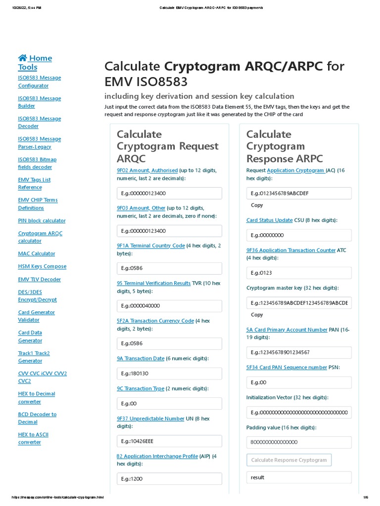 Calculate EMV Cryptogram ARQC-ARPC For ISO8583 Payments | PDF | Emv ...
