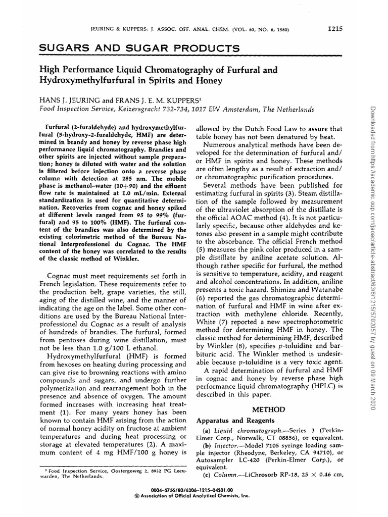 AOAC Hydroxymethylfurfural in Honey HPLC | PDF | Chemistry | Physical ...