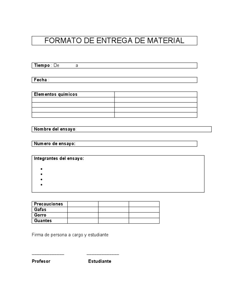 Modelo De Entrega De Materiales En Frances