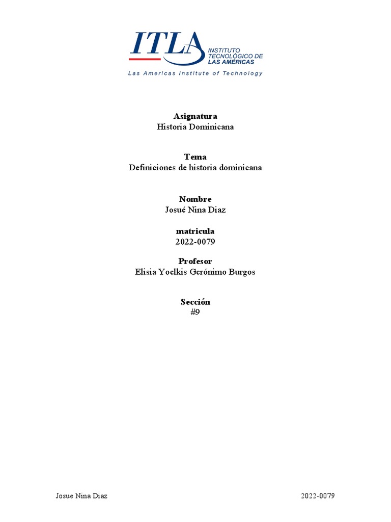 Definiciones Historia Dominicana - Christopher Peguero - 2022-1024 | PDF