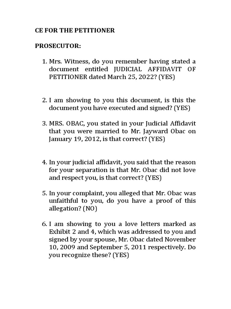 CE Questions | PDF | Affidavit | Witness