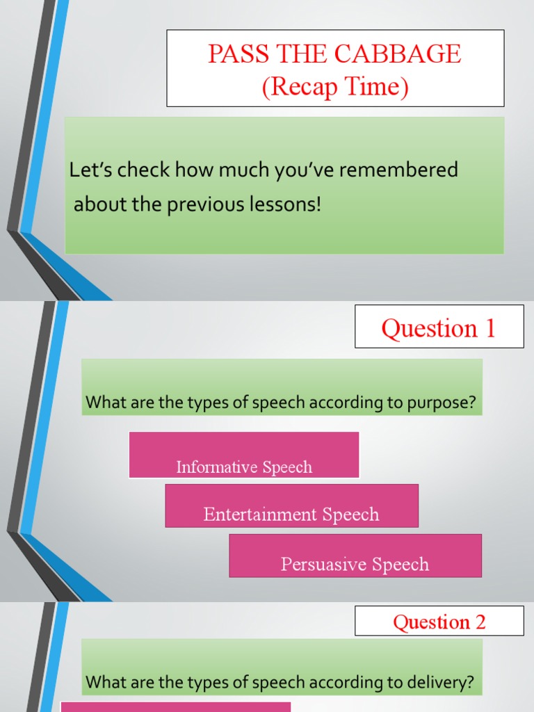 PASS THE CABBAGE RECAP | PDF | Public Speaking | Human Communication