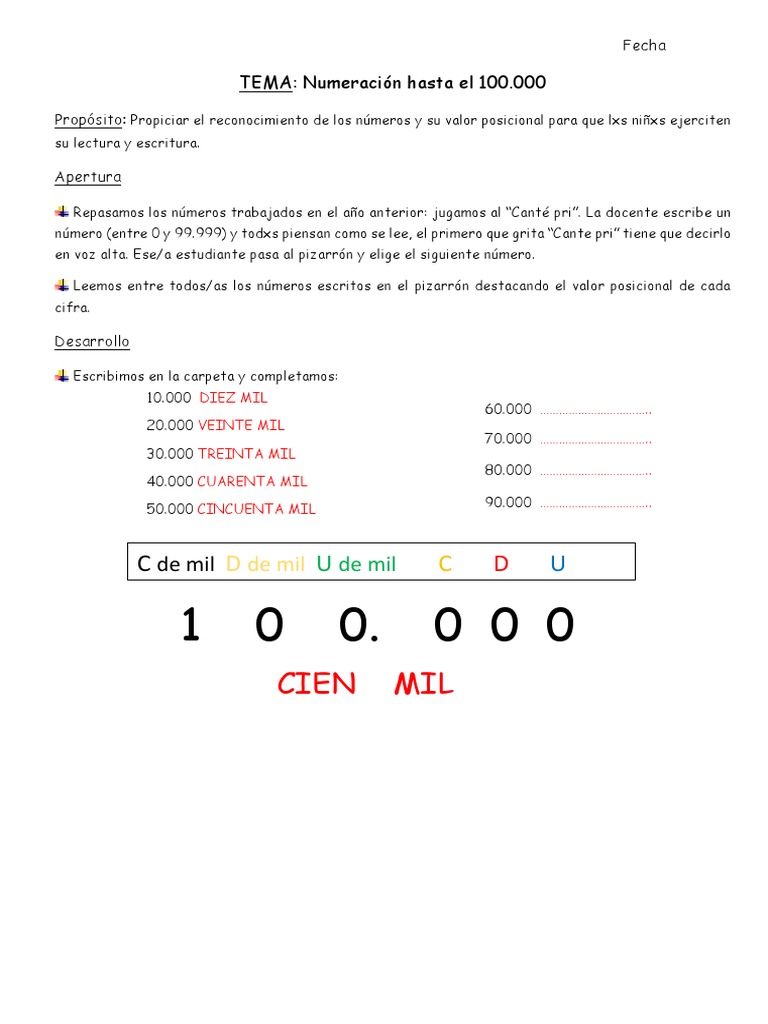 Actividades de numeración hasta 100.000 | PDF