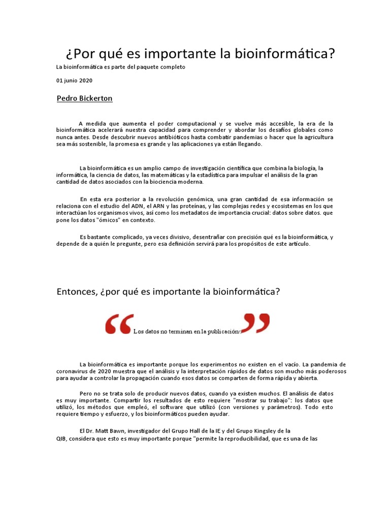 La importancia de la bioinformática para el análisis y reutilización de ...
