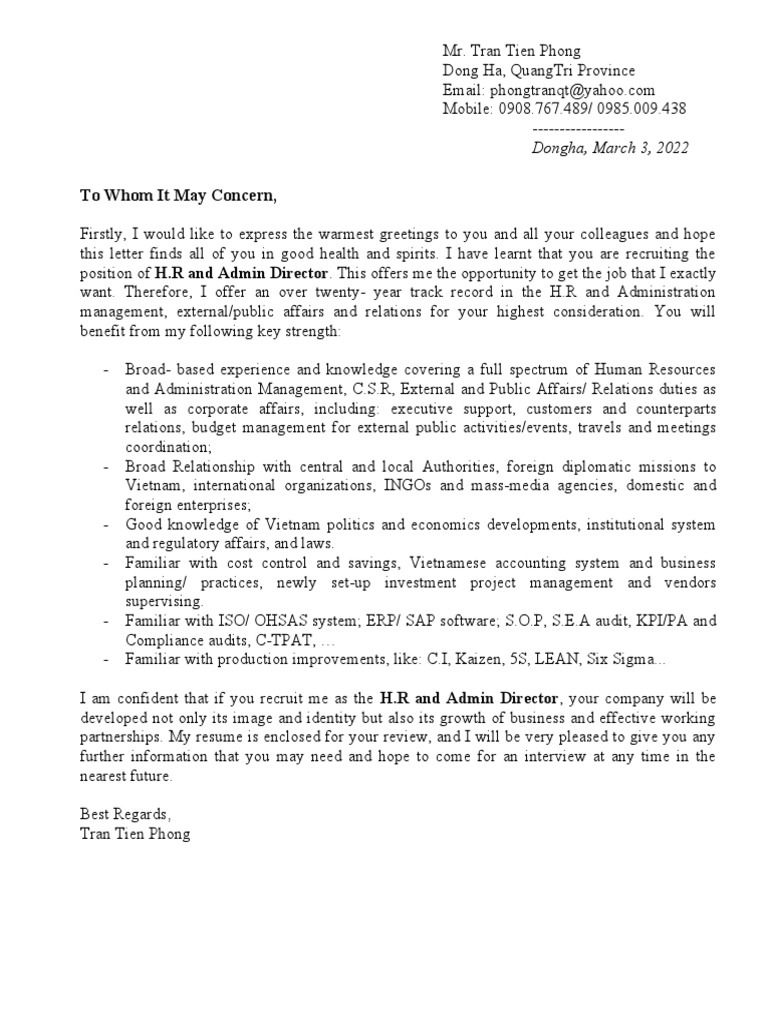 Application For HR & Admin Director | PDF | Human Resources | Human ...