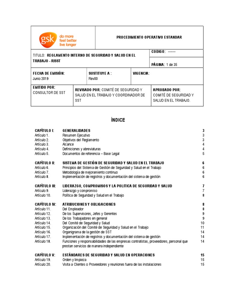 Reglamento Interno de Seguridad y Salud en El Trabajo - 2019 - 2020 ... Reglamento Interno de Seguridad y Salud en El Trabajo - 2019 - 2020 ...