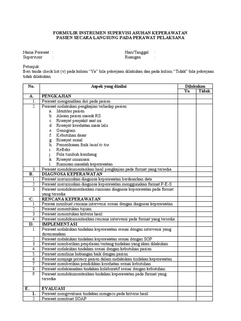 Formulir Supervisi Keperawatan Lengkap | PDF