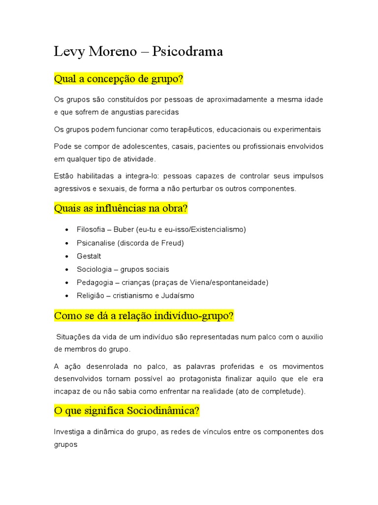 Levy Moreno | PDF | Psicologia | Conceitos psicológicos