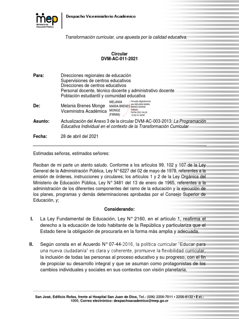 Circular DVM-AC-011-2021 PEI | PDF | Maestros | Evaluación