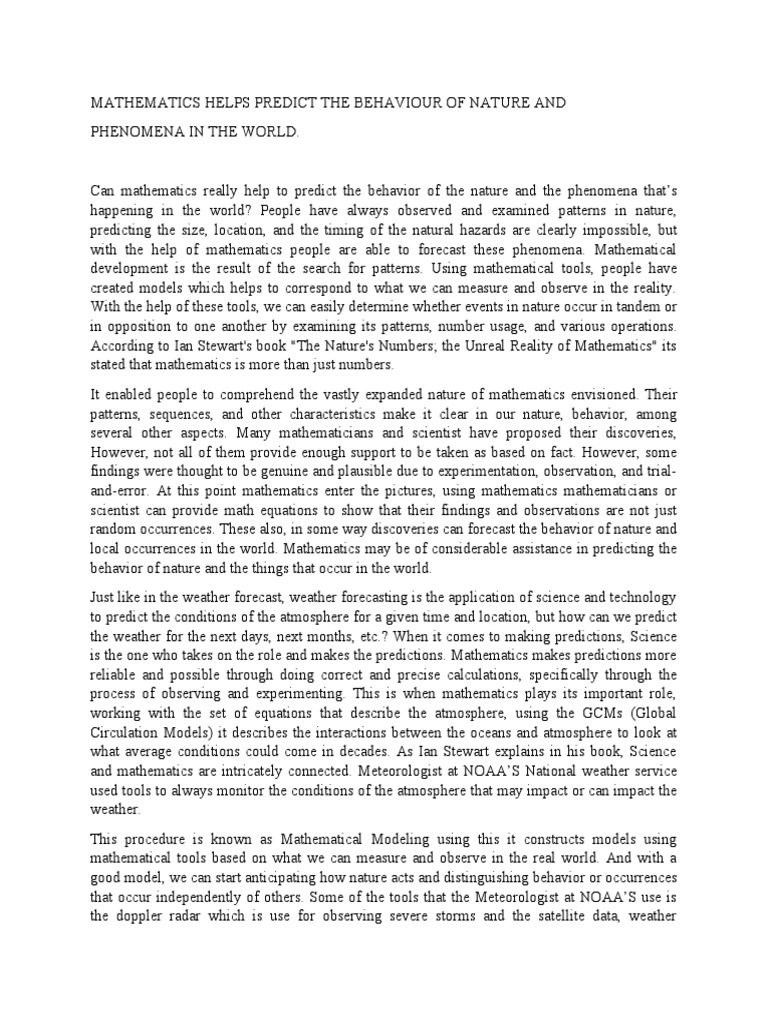 Mathematics Helps Predict The Behaviour of Nature and | PDF ...