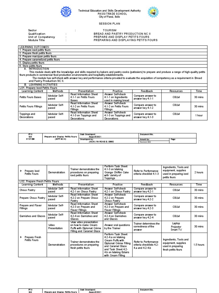 BPP Session Plan and Matrix UC4 | PDF | Foods | Cuisine