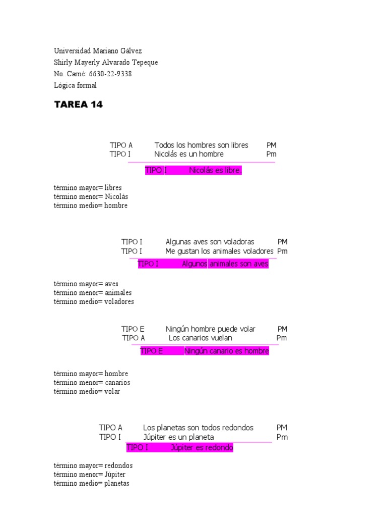 Tarea 14-Ejemplos de Silogismos | PDF