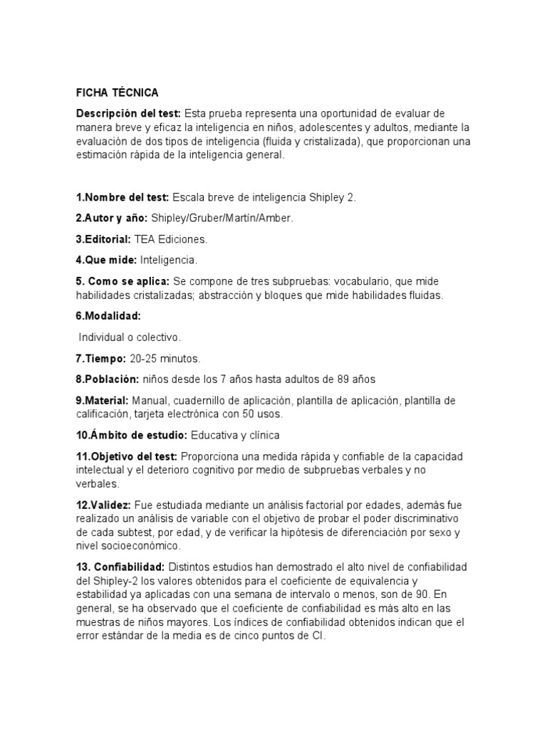 Ficha Técnica de Shipley 2 | PDF