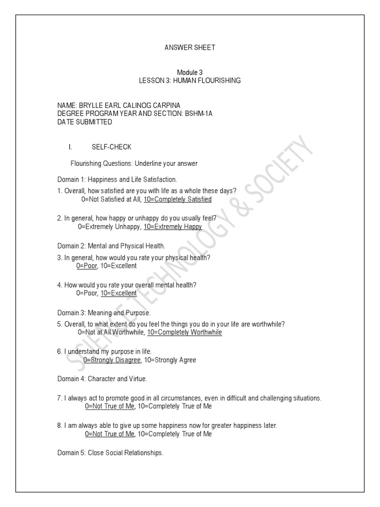 Answer Sheet Module 3 CSTS | PDF | Science | Contentment
