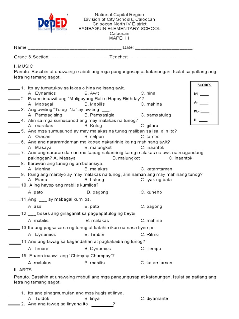 PT - Mapeh 1 - Q1 | PDF