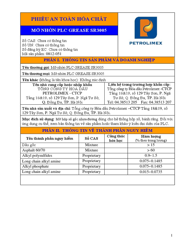 MSDS-PLC Grease SR3005 | PDF