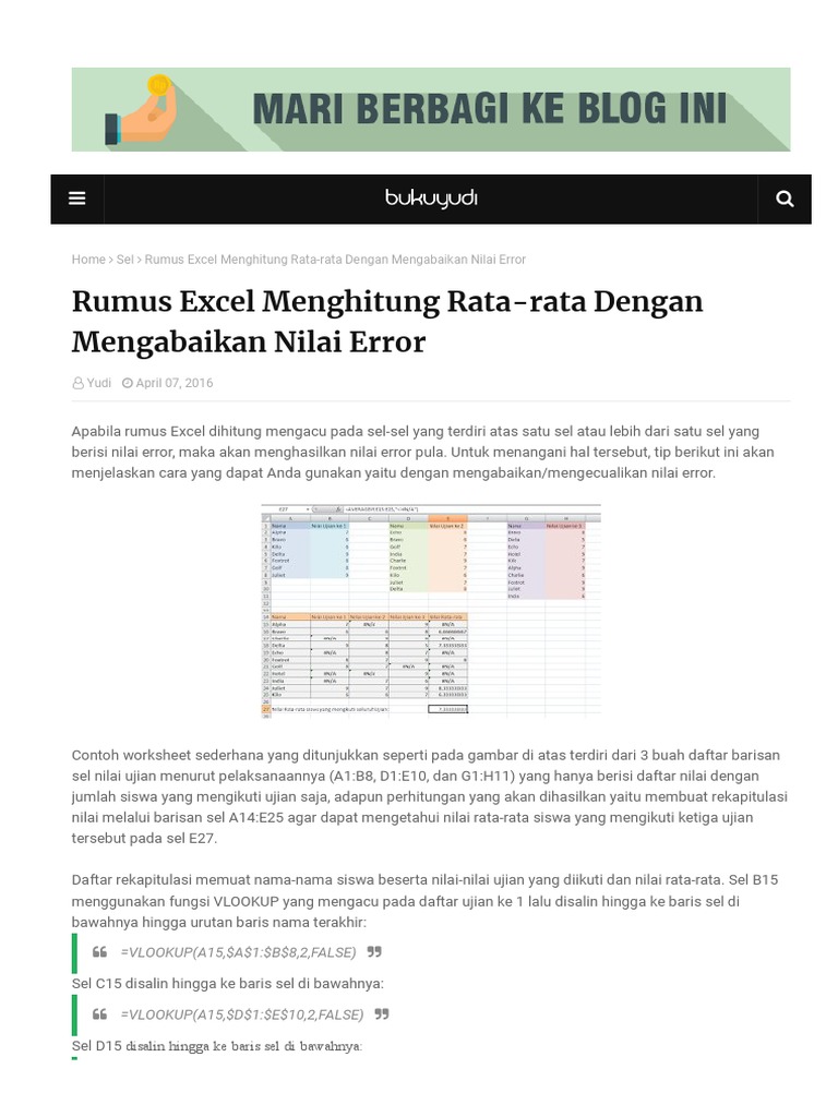 Rumus Excel Menghitung Rata Rata Mengabaikan Error | PDF