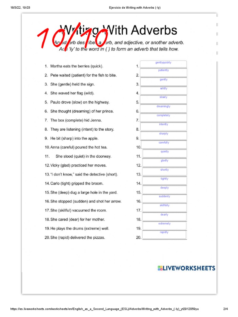 Ejercicio de Writing With Adverbs (-Ly) | PDF