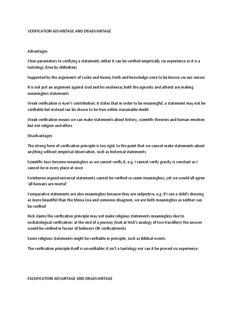 VERIFICATION&FALSIFICATION Advan and Disadvan | PDF
